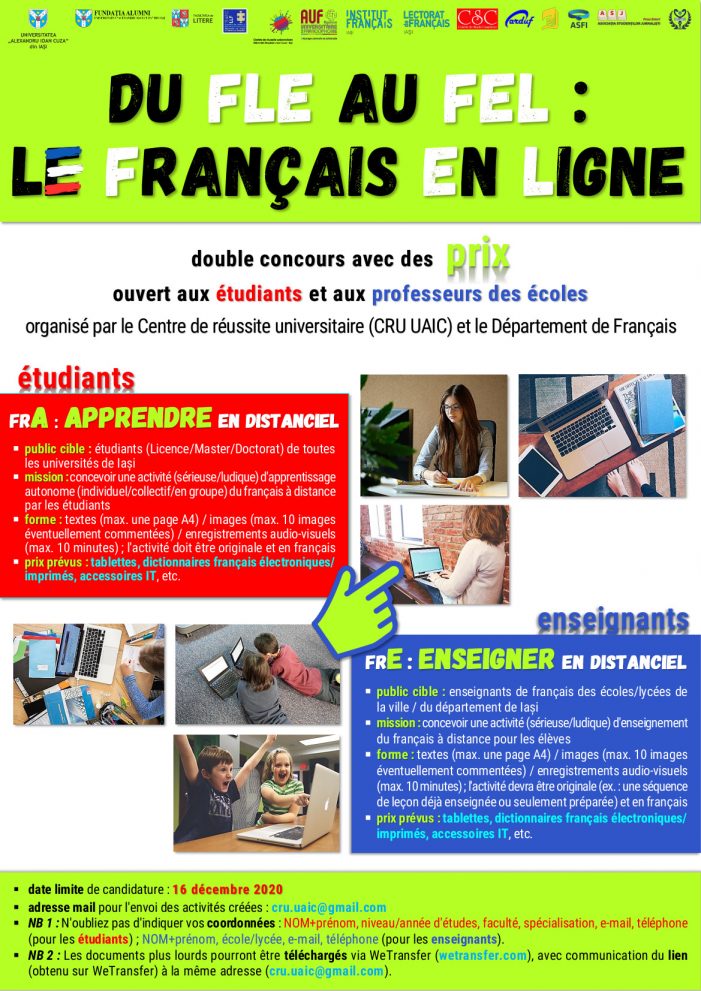 Dublu concurs cu premii: Du FLE au FEL… Le français en ligne – 360 UAIC